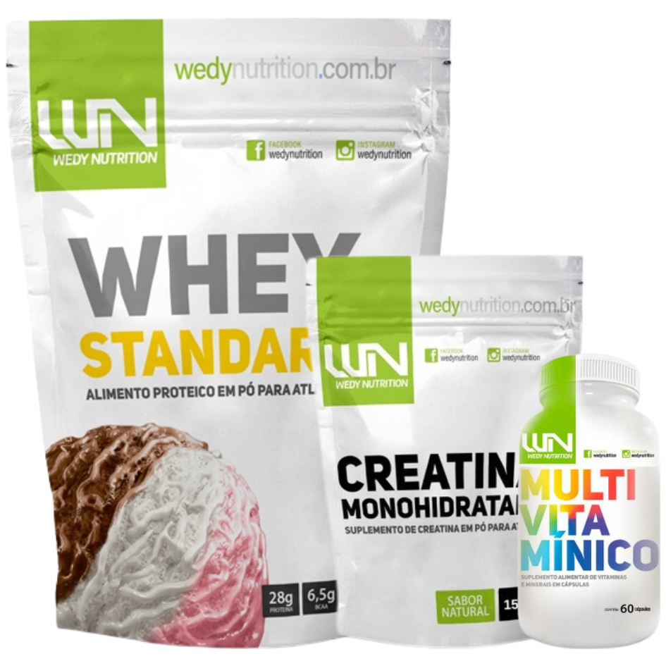 Combo: 1 Whey Standard 900g + 1 Creatina 150g Refil + 1 Multivitamínico ...